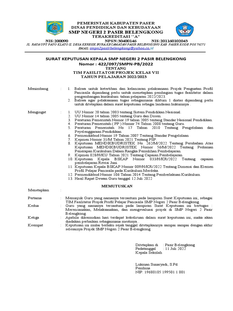 SK Tim Projek Ganjil 22-23 | PDF | Karier & Perkembangan