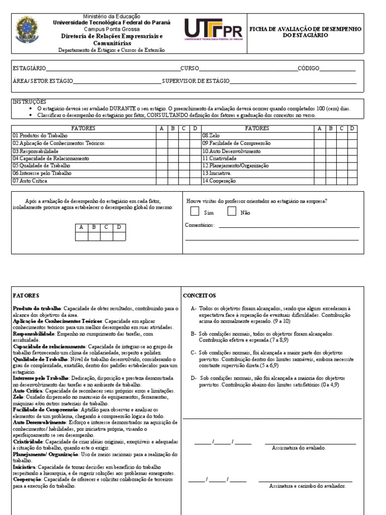 Modelo Ficha de Avaliacao | PDF | Avaliação de desempenho | Planejamento