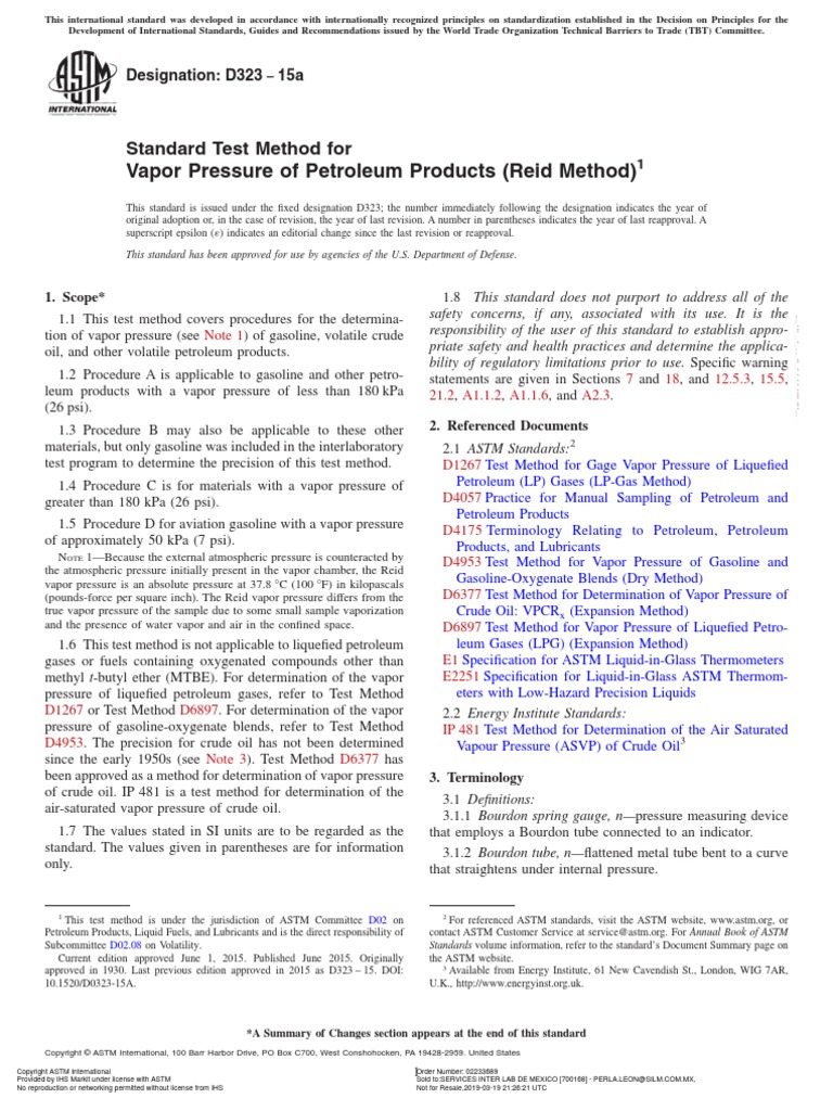 Astm D323-15a PVR | PDF | Pressure | Pressure Measurement