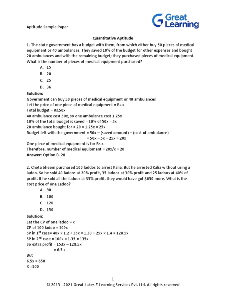General Aptitude Sample Paper | PDF | Career & Growth | Teaching ...