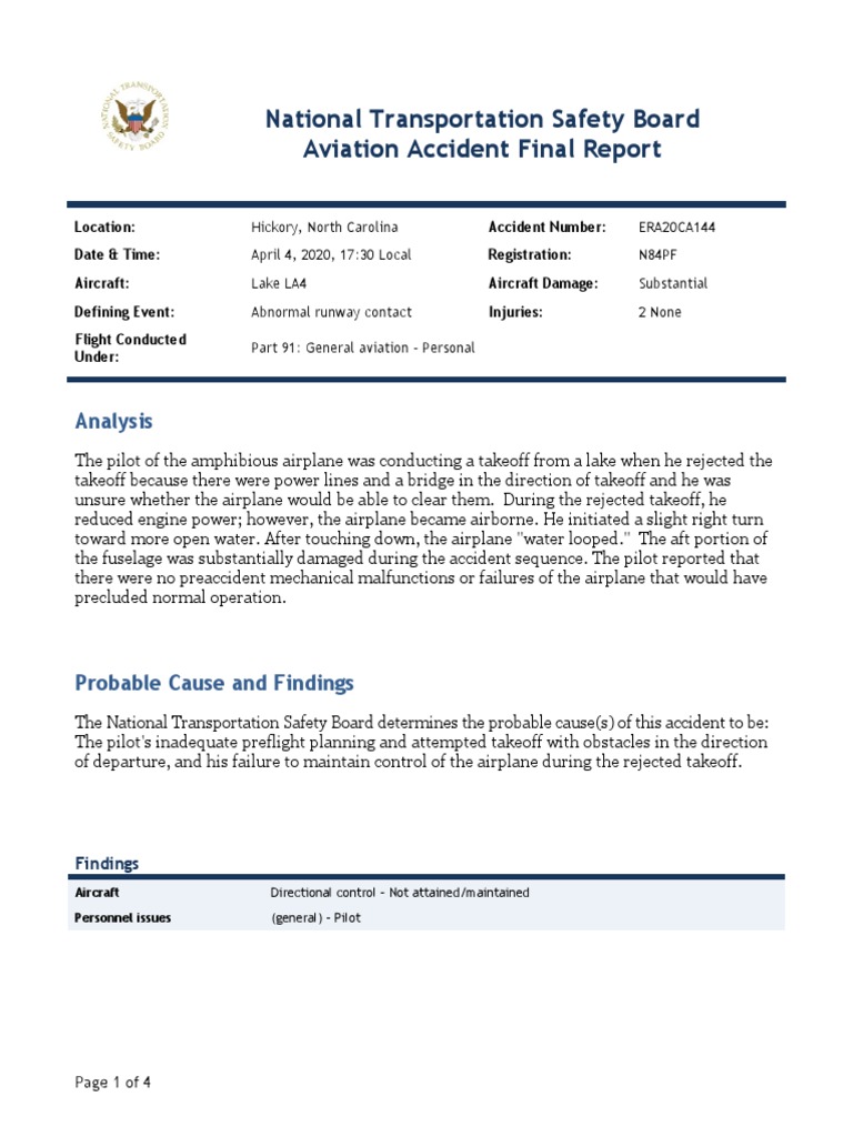NTSB Report - ERA20CA144 - 101147 - 7232022 83731 AM | PDF | Takeoff | Aircraft