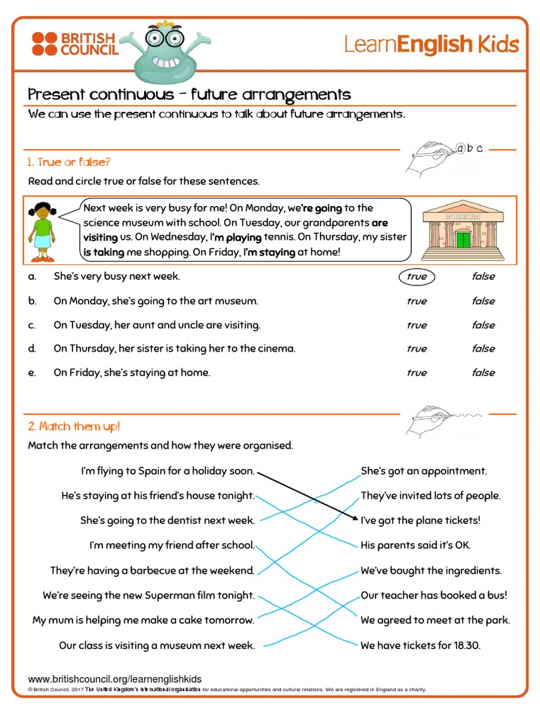 Grammar Practice Present Continuous Future Arrangements Worksheet | PDF