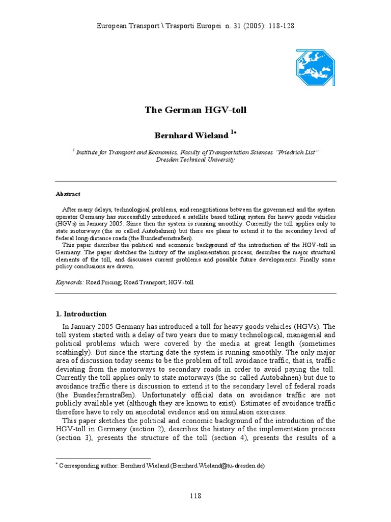 The German HGV-toll Bernhard Wieland | PDF | Taxes | Toll Road
