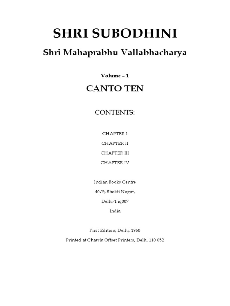 Vallabhacharya - Shri Subodhini 1 10 1-4 | PDF | Bhakti | Krishna