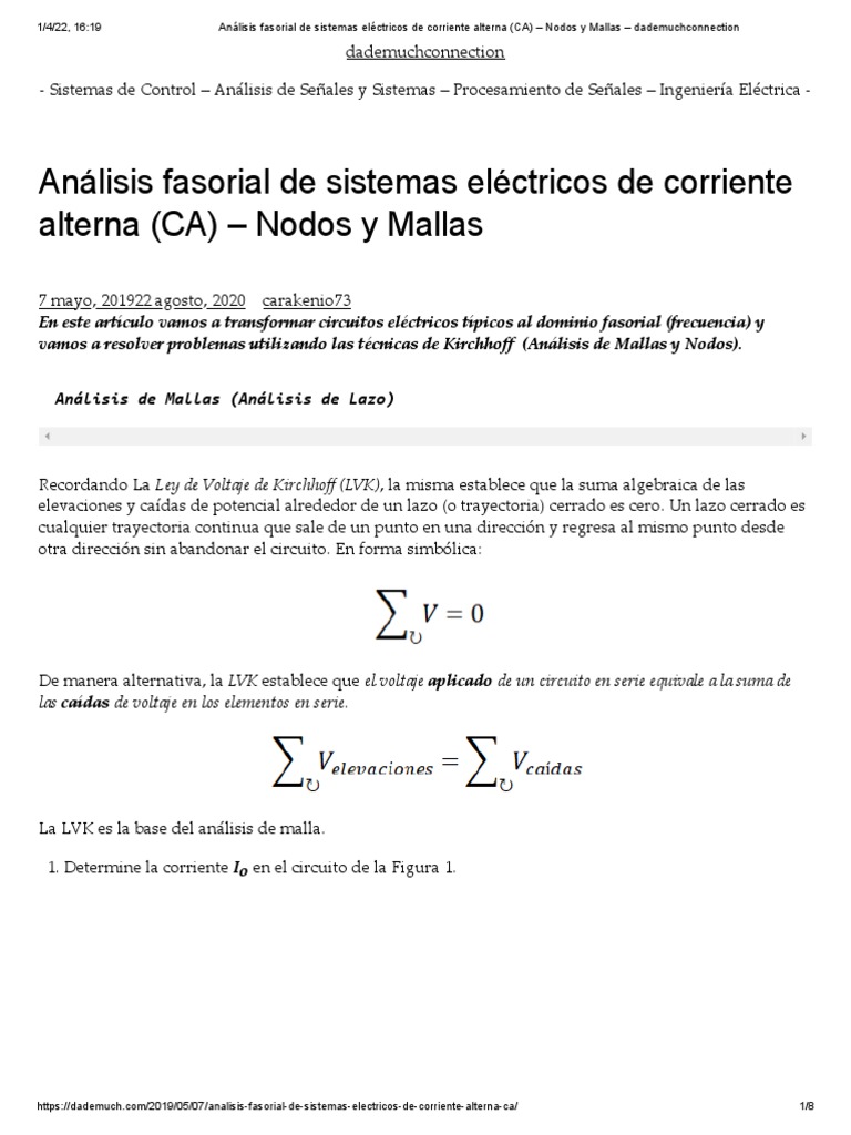 Análisis Fasorial de Sistemas Eléctricos de Corriente Alterna (CA) - Nodos y Mallas ...