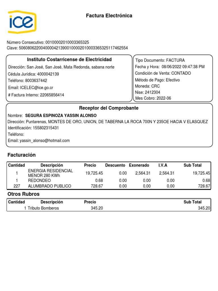 Factura Electrónica: Instituto Costarricense de Electricidad | PDF | Electricidad