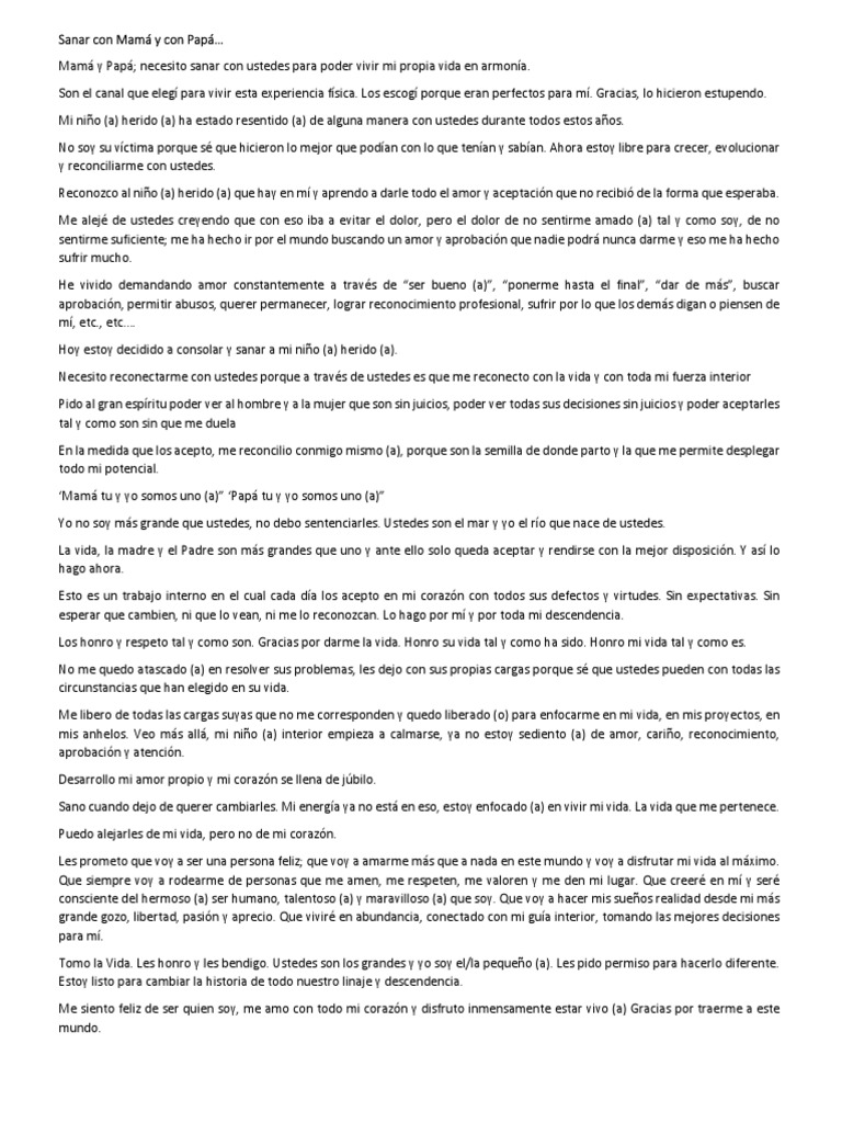 Carta Sanar Con Mamá Y Papá Pdf Amor