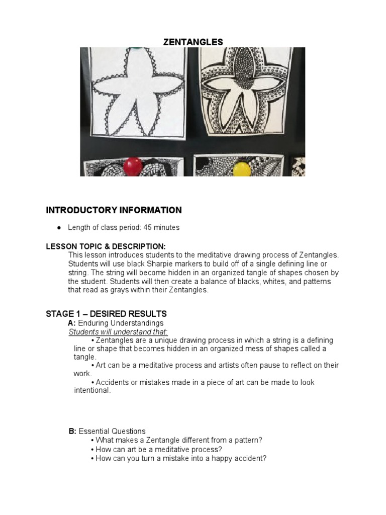Zentangles Lesson Plan | PDF | Drawing | Behavior Modification
