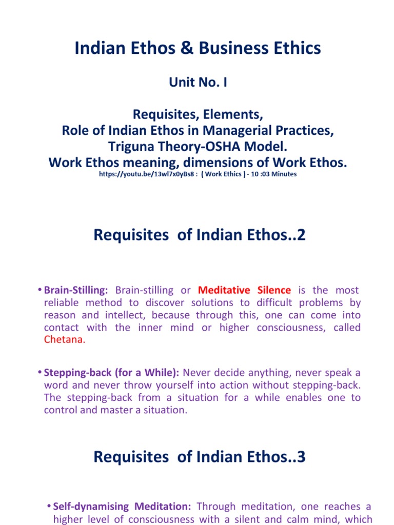 Indian Ethos & Business Ethics: Requisites, Elements, Role & Triguna ...