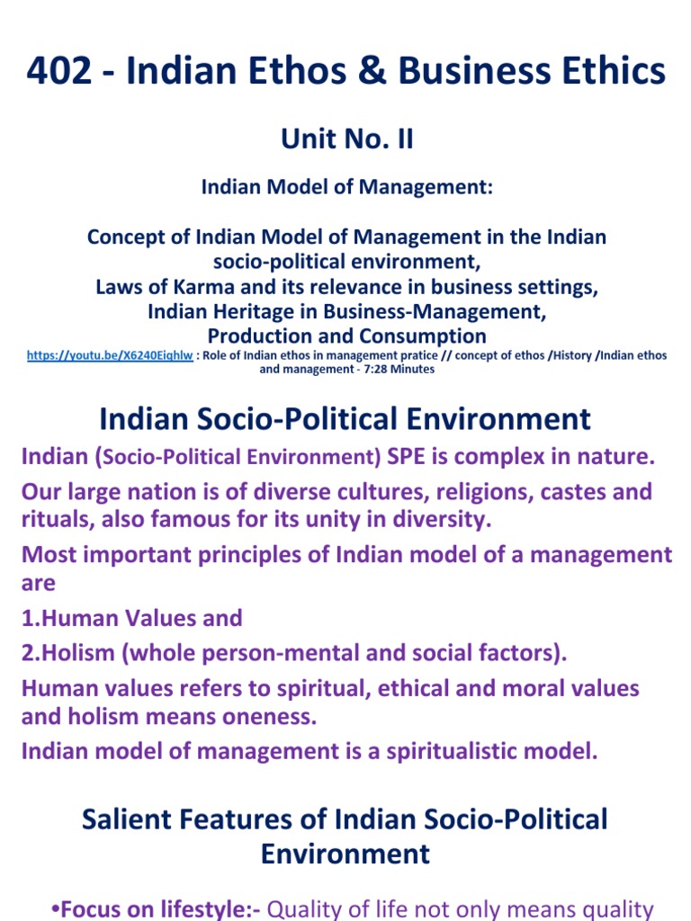 402 - Indian Ethos & Business Ethics: Unit No. II | PDF | Karma ...