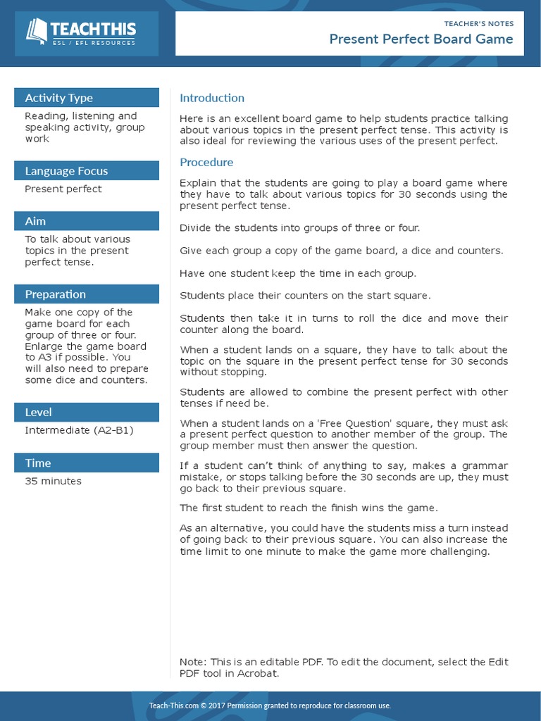 Present Perfect Board Game | PDF | English As A Second Or Foreign ... Present Perfect Board Game | PDF | English As A Second Or Foreign ...