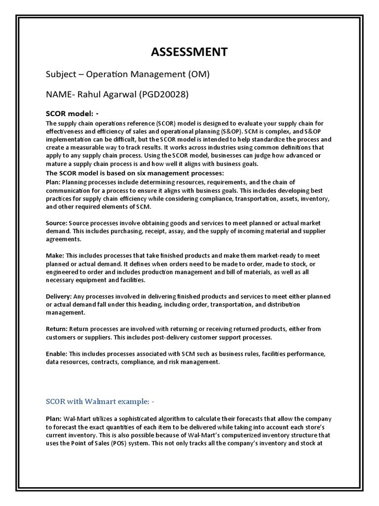 ASSESSMENT SCOR Model (OM) | PDF | Walmart | Supply Chain