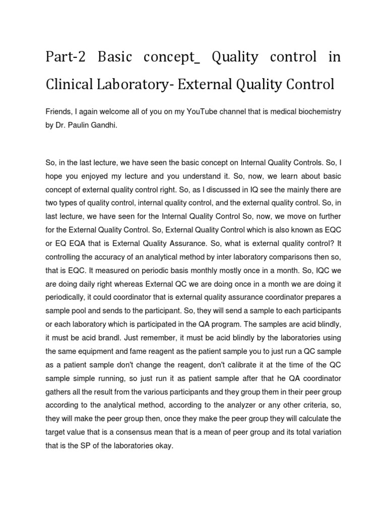 Week 5 Part-2 Basic Concept - Quality Control in Clinical Laboratory - External Quality Control ...