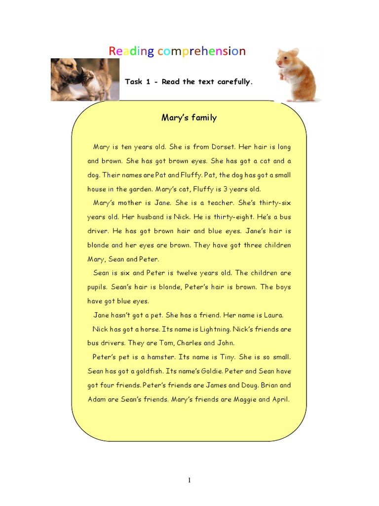 Mary's Family: Task 1 - Read The Text Carefully | Download Free PDF ...
