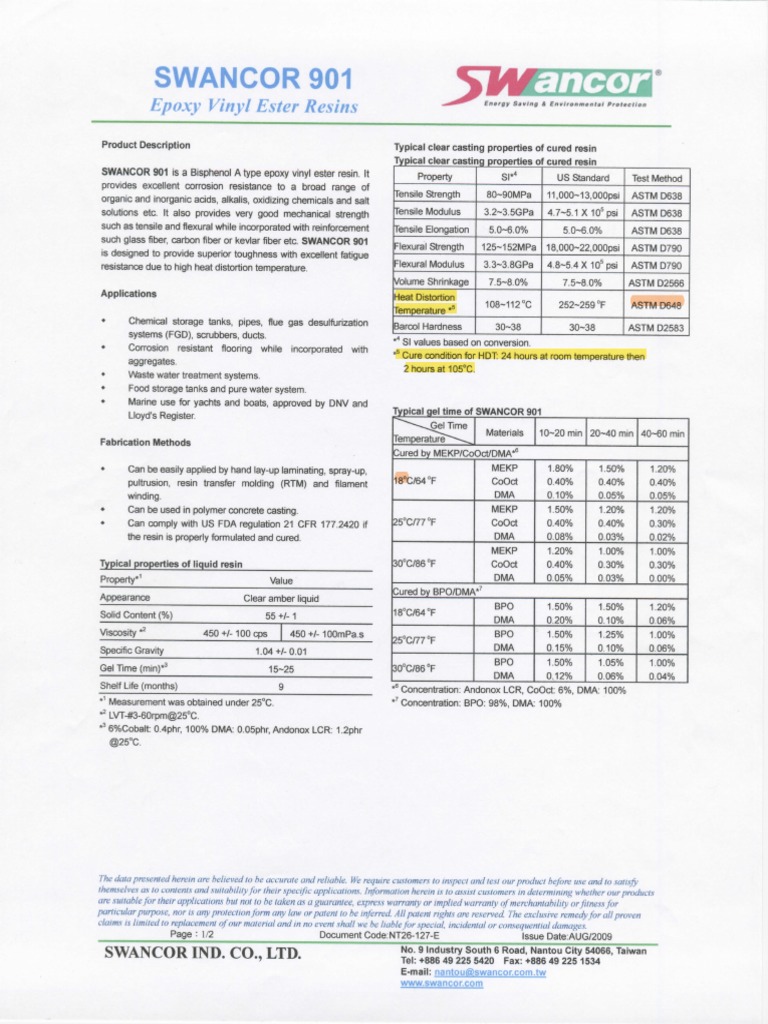 HT Swancor 901-Pt-Ve-30 | PDF | Epoxy | Fiberglass