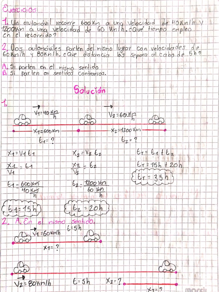 Movimiento Rectilíneo Uniforme - Ejercicios Resueltos | PDF