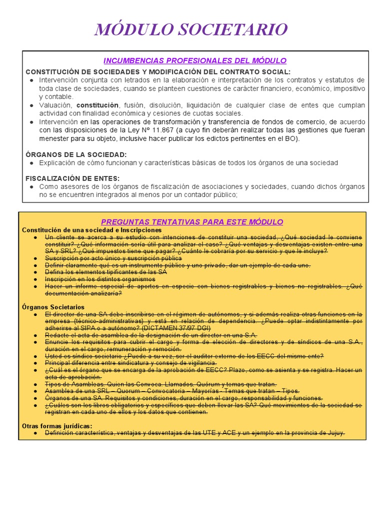 Modulo Societario | PDF | Sociedad | Sociedad de responsabilidad limitada