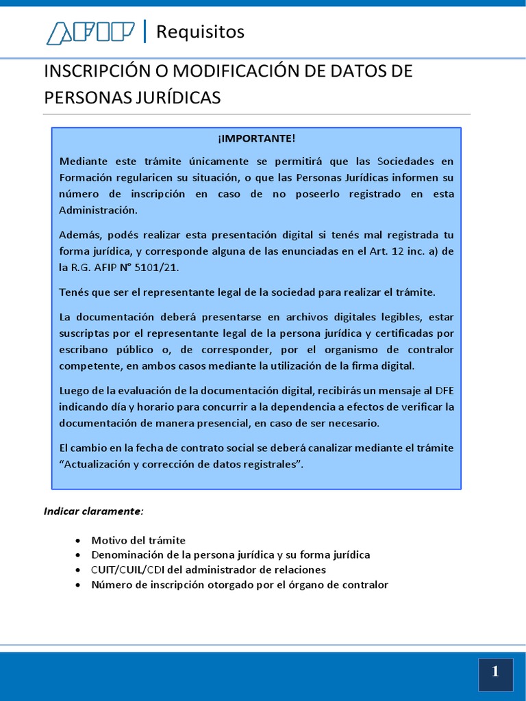 Inscripcion o Modificacion de Datos de Personas Juridicas | PDF ...