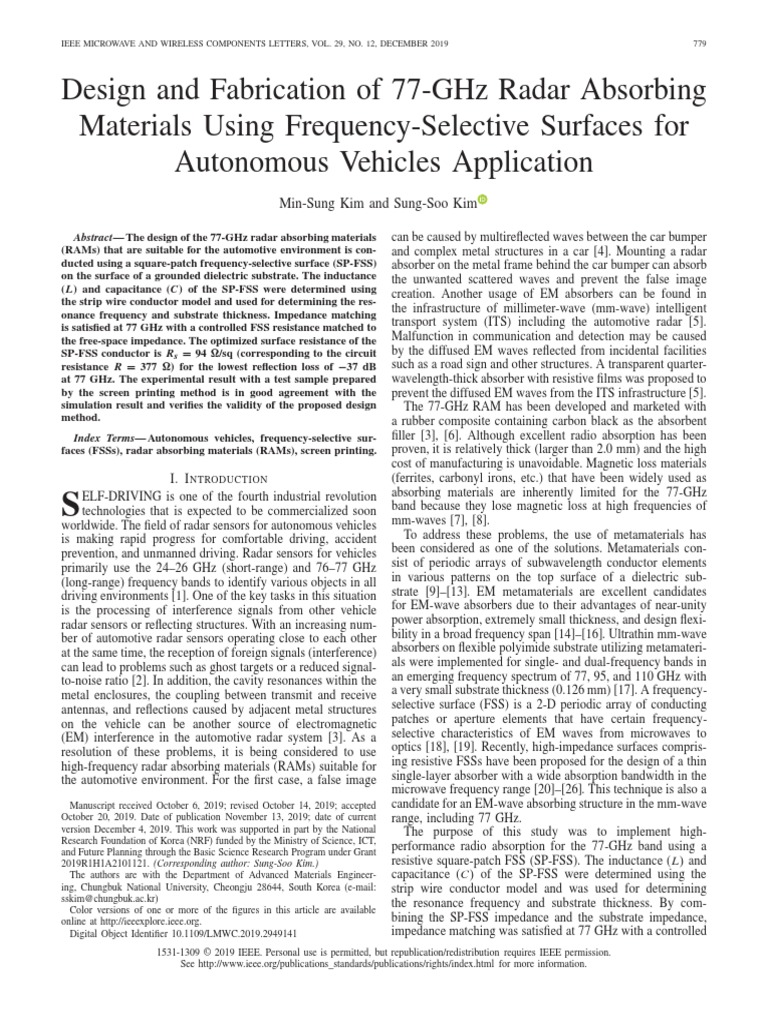 Design and Fabrication of 77-GHz Radar Absorbing Materials Using Frequency-Selective Surfaces ...