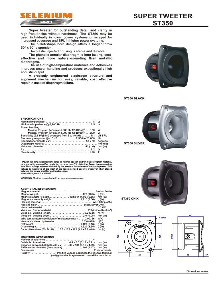 ST350_SpecSheet | PDF | Loudspeaker | Signal Processing