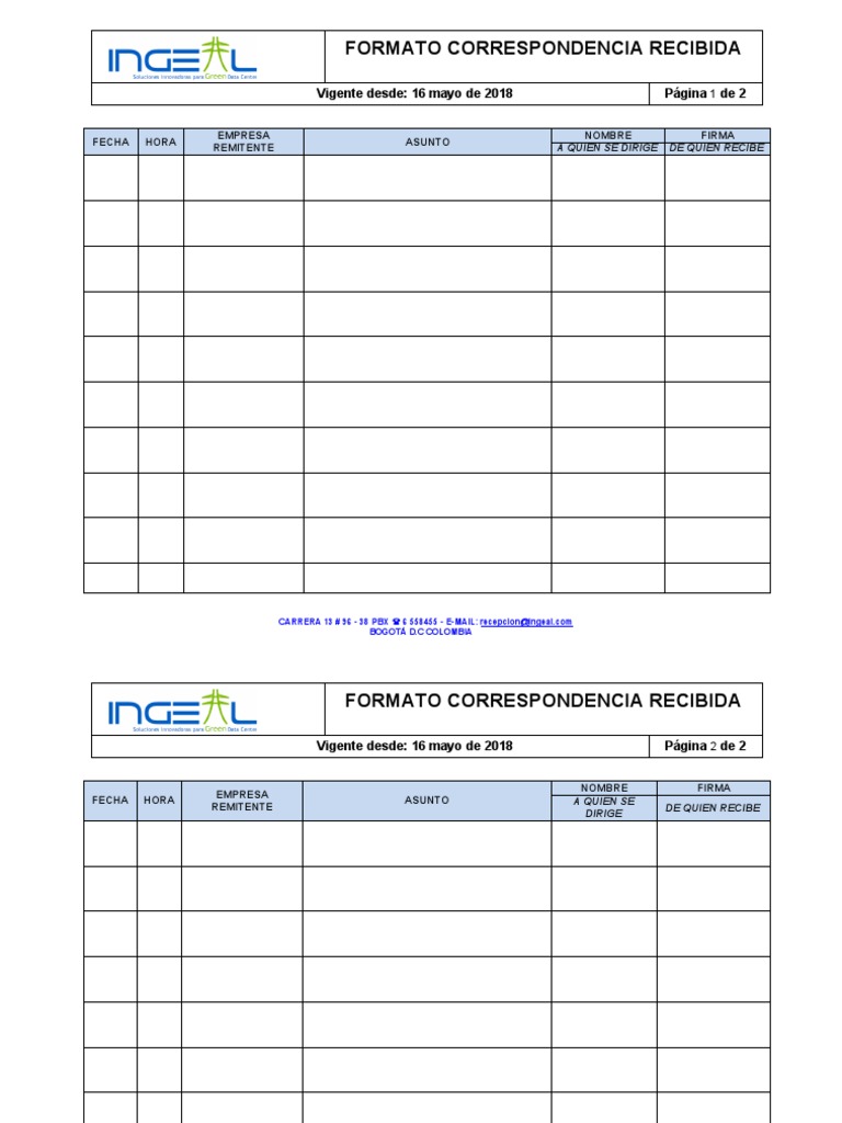 Formato Correspondencia Recibida | PDF