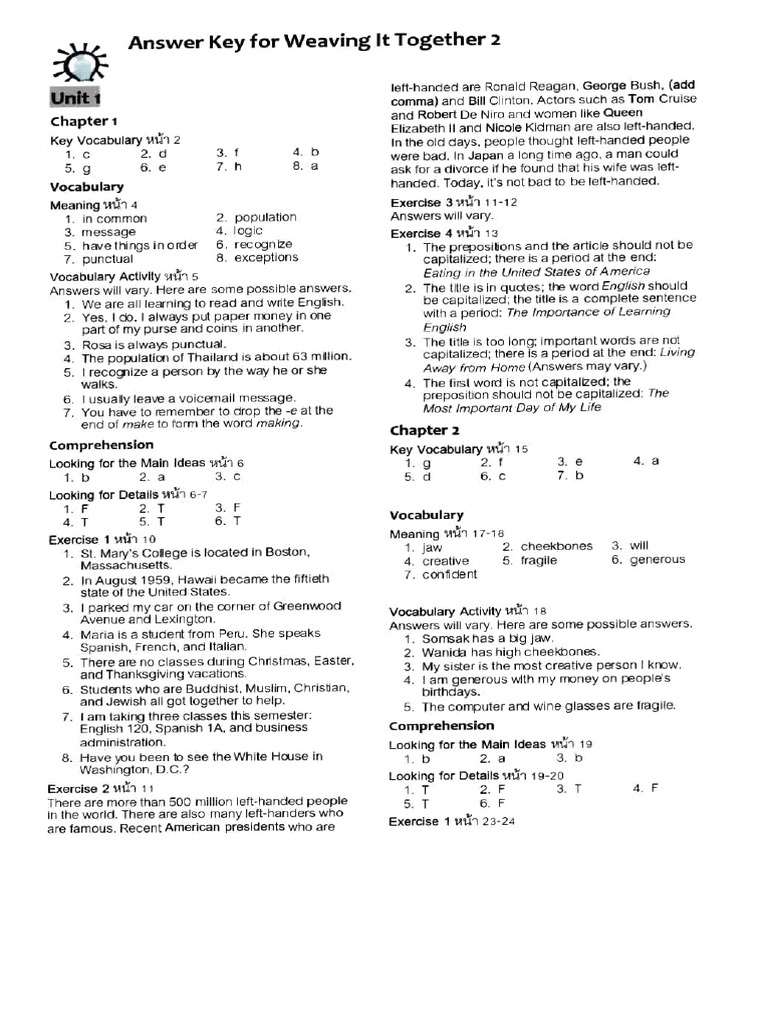Weaving It Together 2 Answer Key | PDF