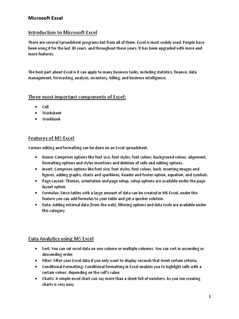 Microsoft Excel Introduction To Microsoft Excel | Download Free PDF ...