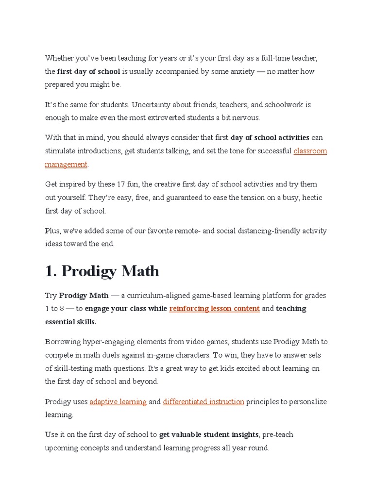 17 Engaging First Day of School Activities | PDF | Differentiated ...