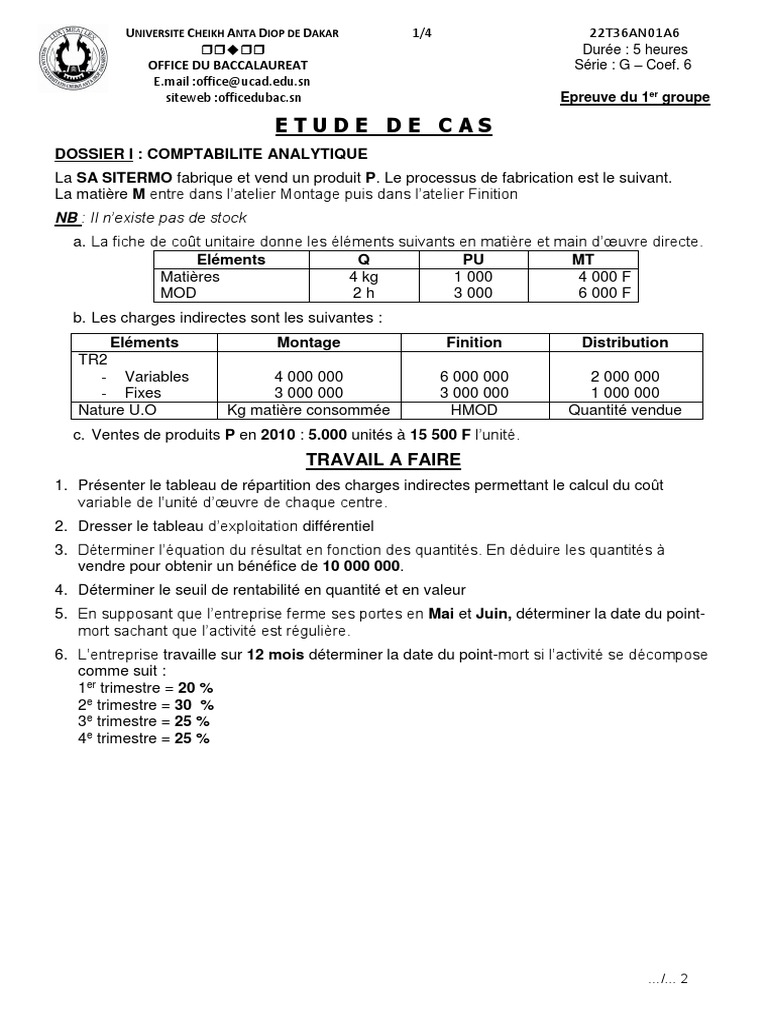 Etude de Cas G Gp1 2022 | PDF | Comptabilité | Économie