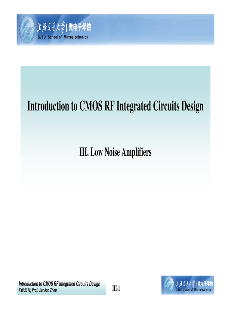 Introduction To CMOS RF Integrated Circuits Design: III. Low Noise Amplifiers | PDF | Cmos ...