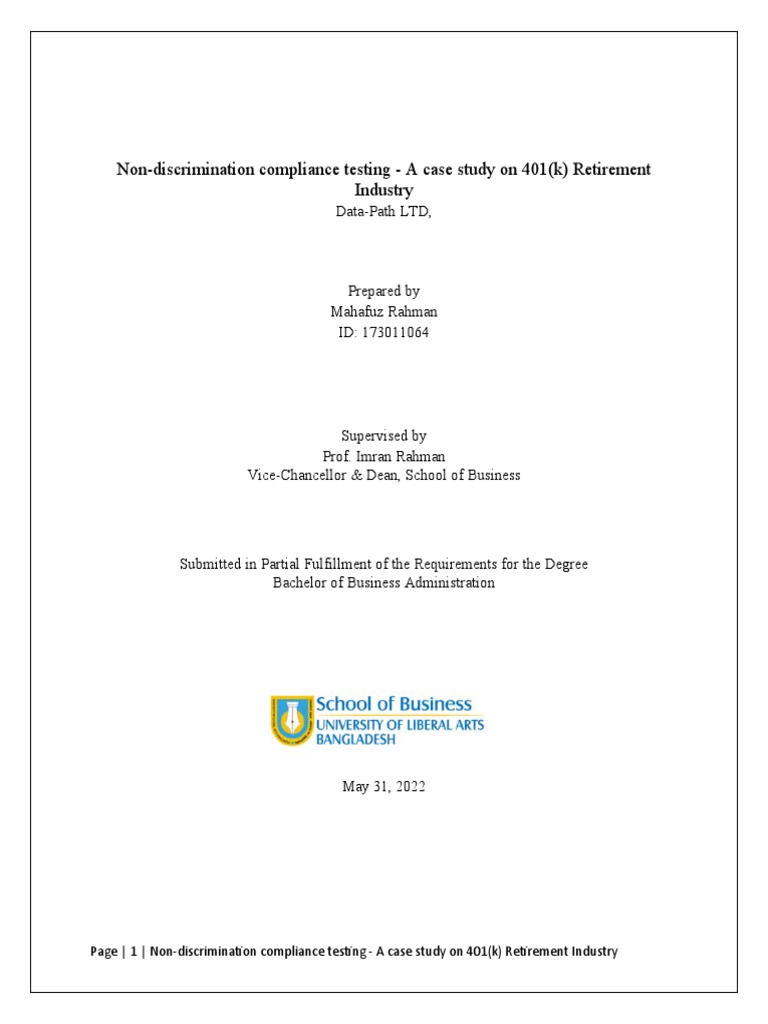 Non-Discrimination Compliance Testing - A Case Study On 401 (K ...