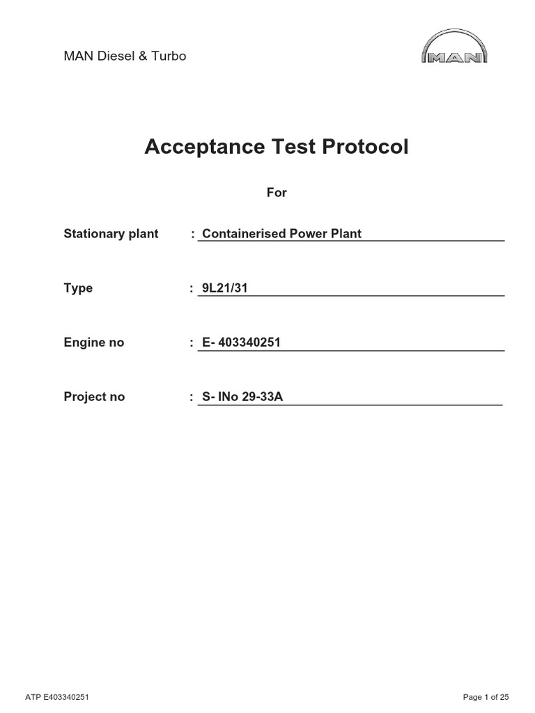 Acceptance Test Protocol: MAN Diesel & Turbo | PDF | Electric Generator ...