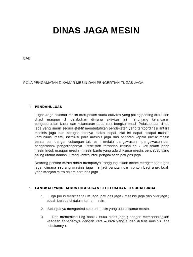 Dinas Jaga Mesin | PDF