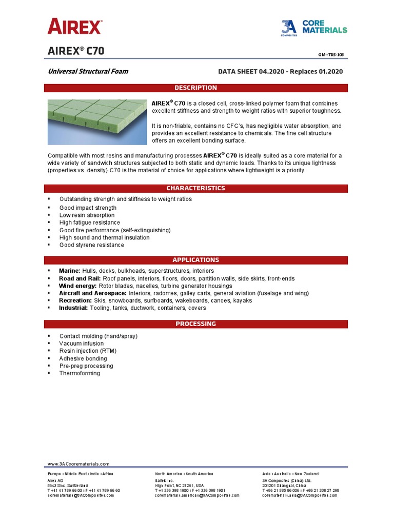 Airex C70: Universal Structural Foam | PDF | Young's Modulus | Foam