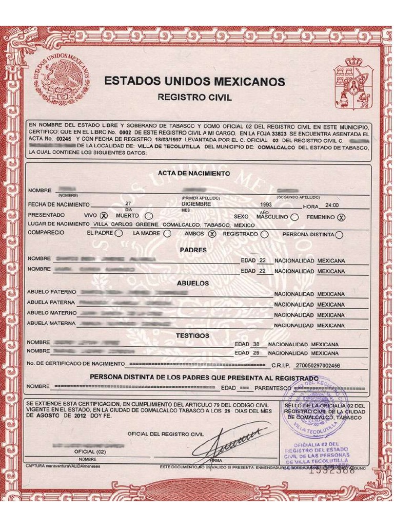 Acta de Nacimiento | PDF