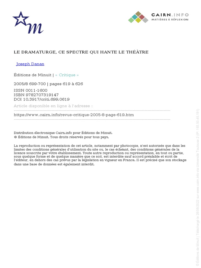 LE DRAMATURGE, CE SPECTRE QUI HANTE LE THÉÂTRE - Joseph Danan | PDF ...