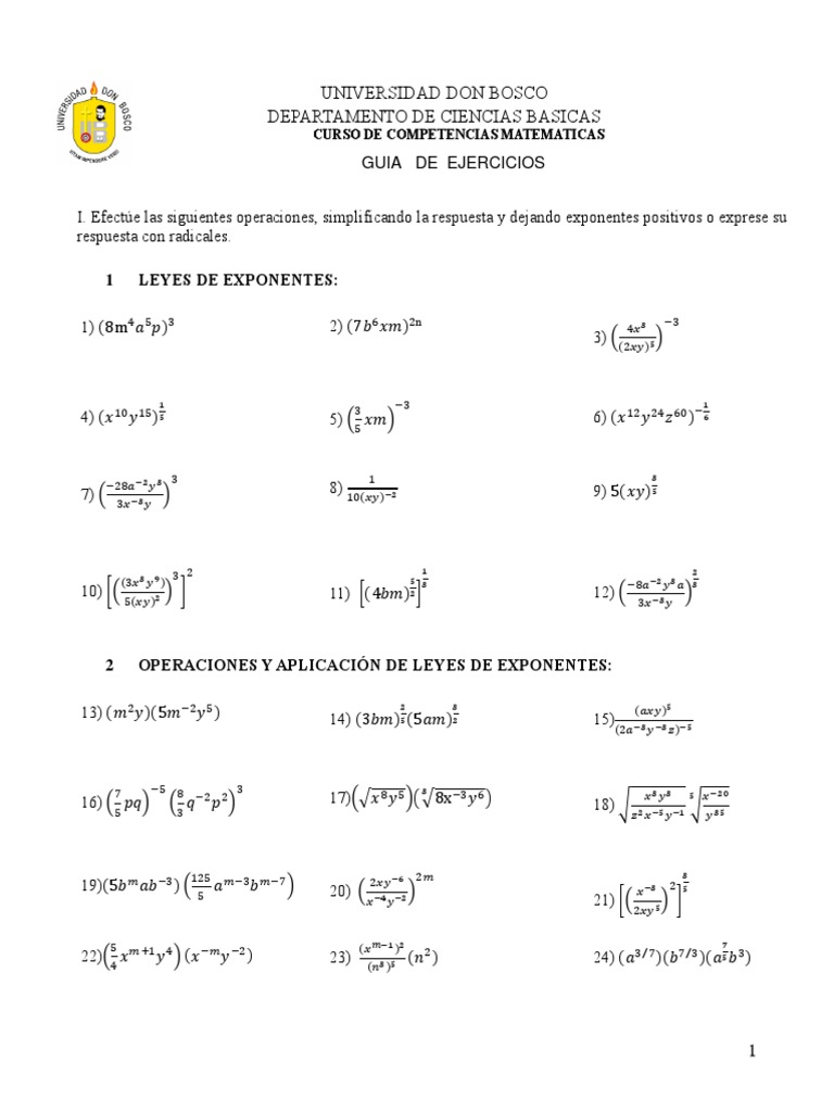 Guia de Ejercicios Civu Matemã - Tica (Ã - Lgebra) 2021 Udb | PDF | Sustracción | Factorización