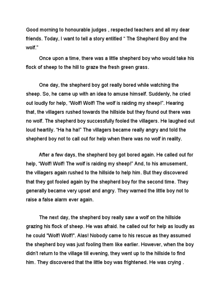 The Shepherd Boy and The Wolf Story | PDF