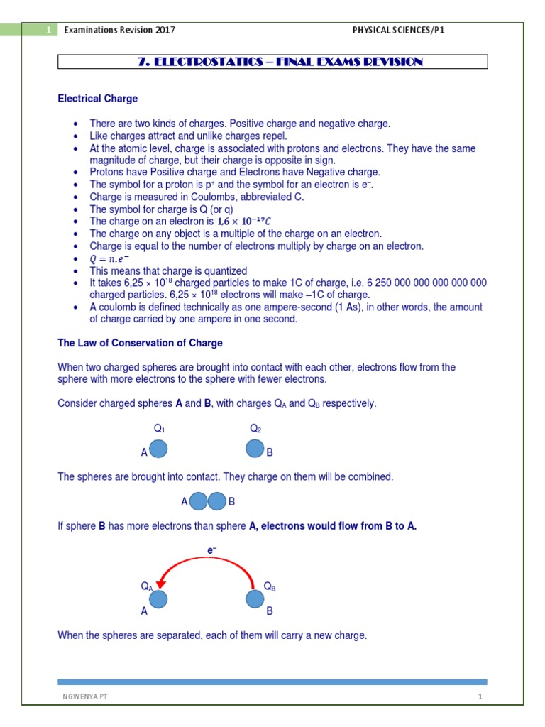 Electrostatics - Final Exams Revision: Electrical Charge | PDF | Electric Charge | Electric Field
