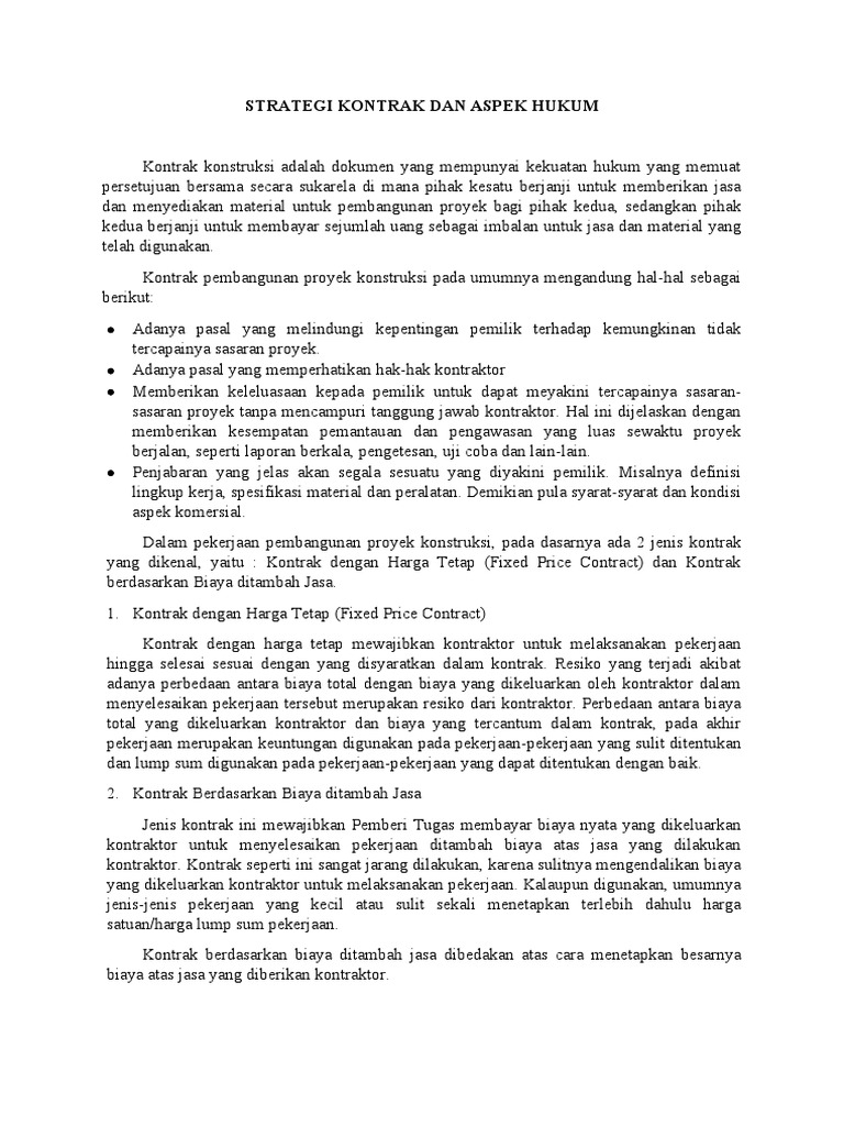 Review Strategi Kontrak Dan Aspek Hukum | PDF