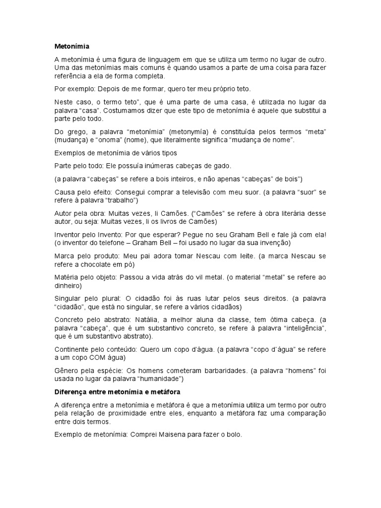 Uma explicação detalhada dos tipos e exemplos de metonímia, uma figura ...