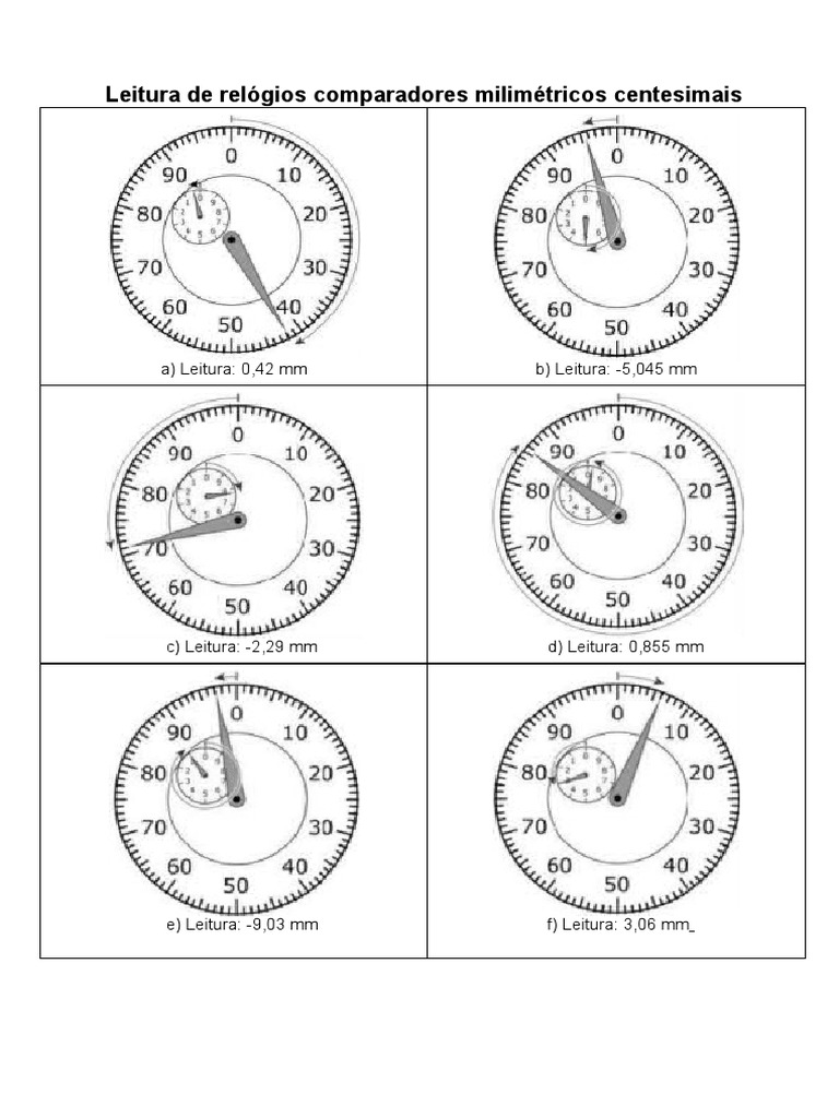 Aula 07 - Lista de Exercícios 4 - Leitura de Medidas - Relógio Comparador - Exercícios | PDF