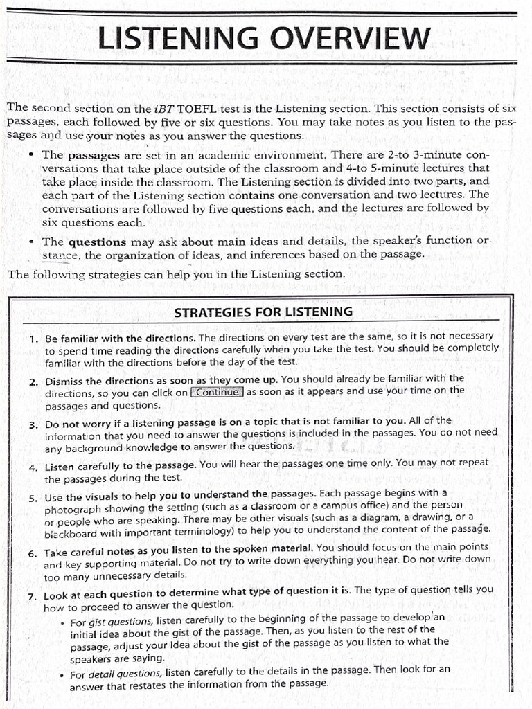 Listening Pre-Test & Skills 1-4 | PDF