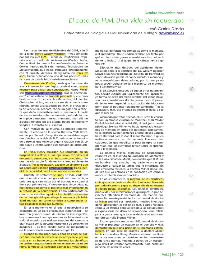 El Paciente H.M. y La Memoria | PDF | Memoria | Neurociencia