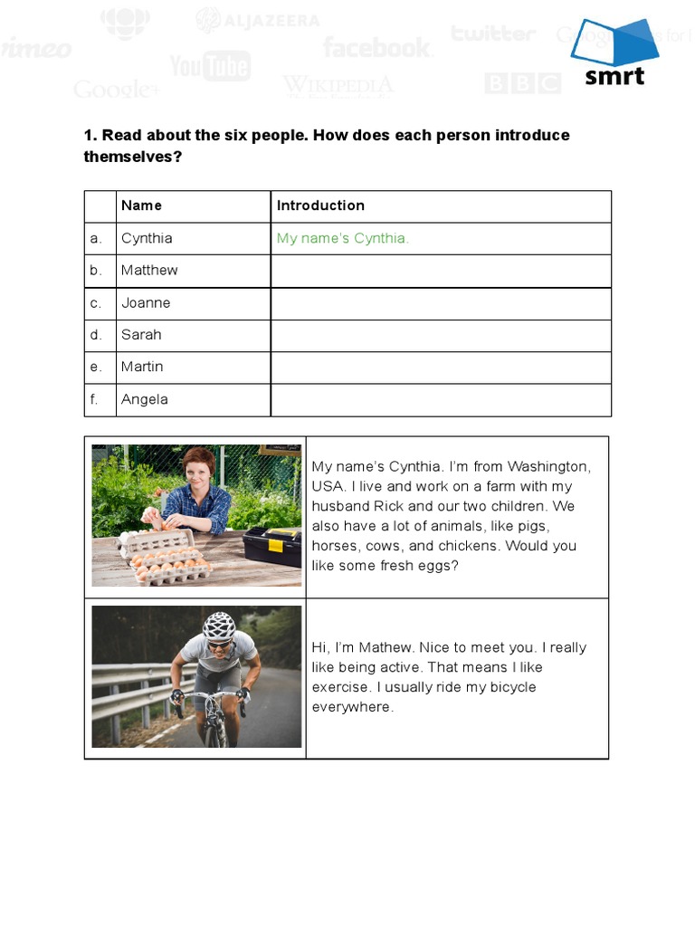 Introductions of Six Unique Individuals | PDF | Language Arts ...