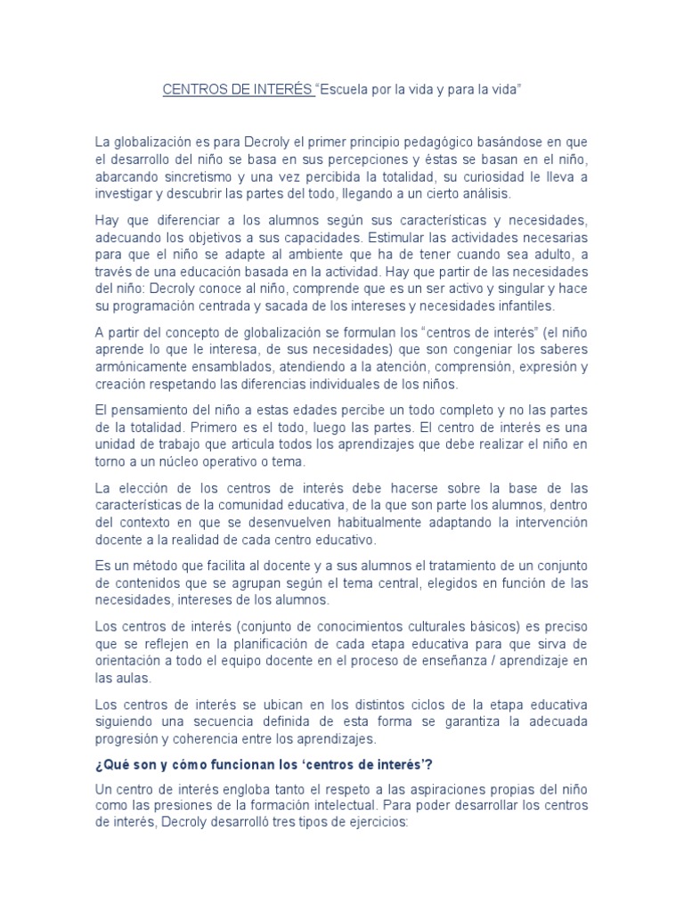 Centros de Interés | PDF | Método de enseñanza | Maestros