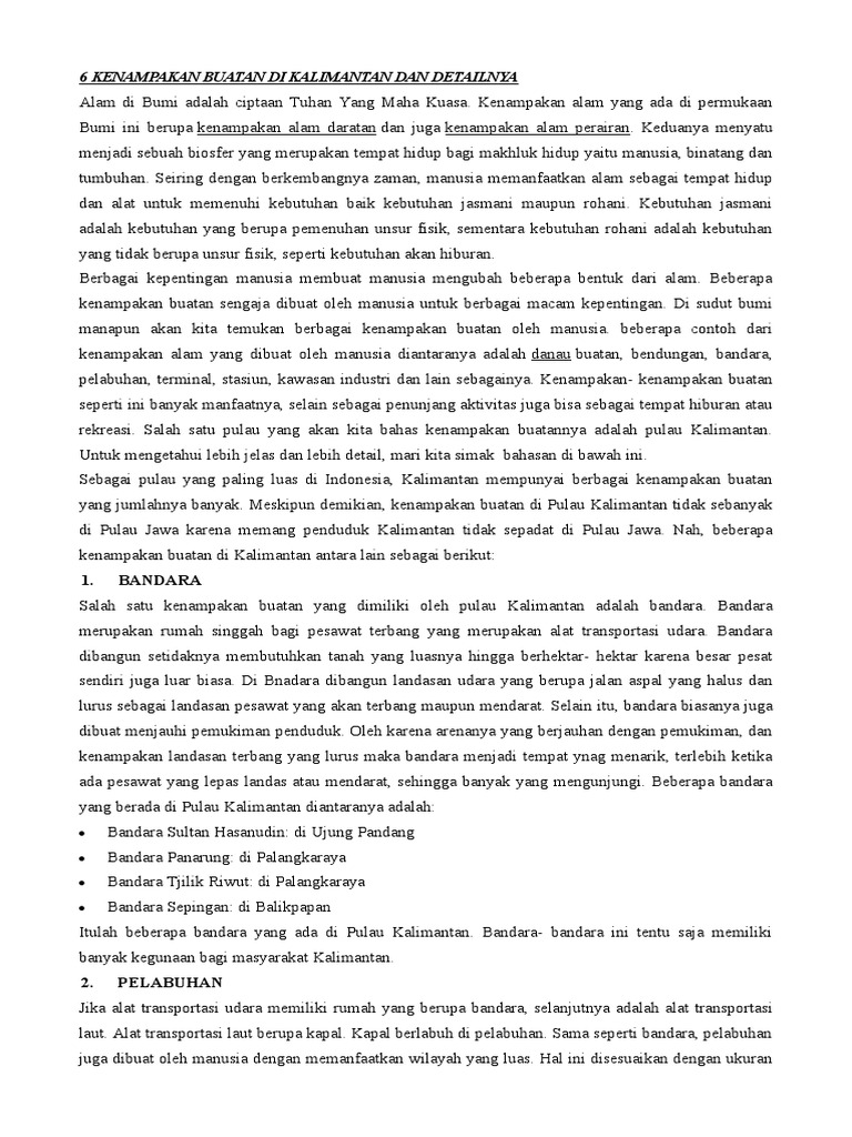 6 Kenampakan Buatan Di Kalimantan Dan Detailnya | PDF
