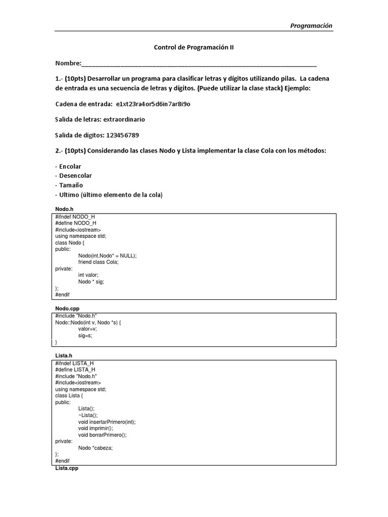 Control de Programación II | Descargar gratis PDF | Cola (tipo de datos ...