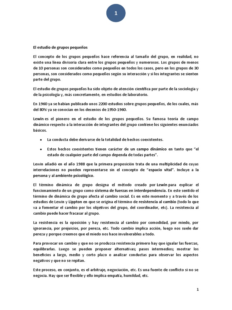 Dinámica y resistencia en grupos pequeños | PDF | Sociología | Sicología