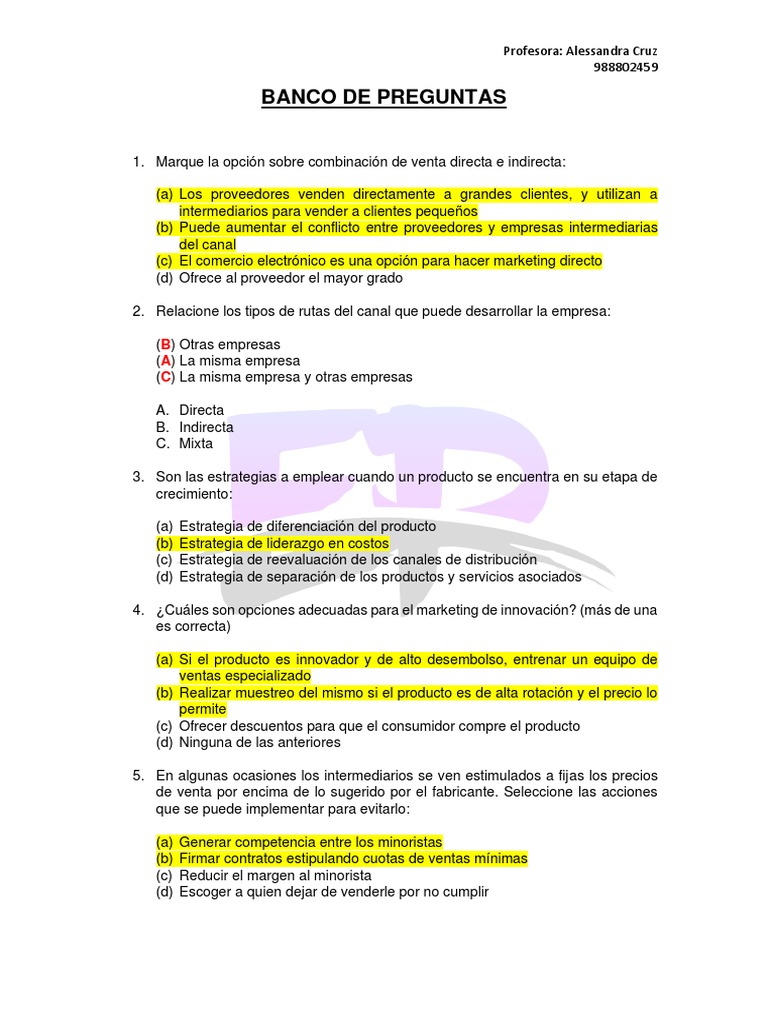 Banco de preguntas sobre estrategia de marketing y fijación de precios | PDF | Elasticidad ...